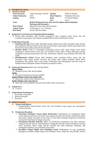 Modul Ajar Pendidikan Pancasila (Norma, Hak dan Kewajiban) | DOCX