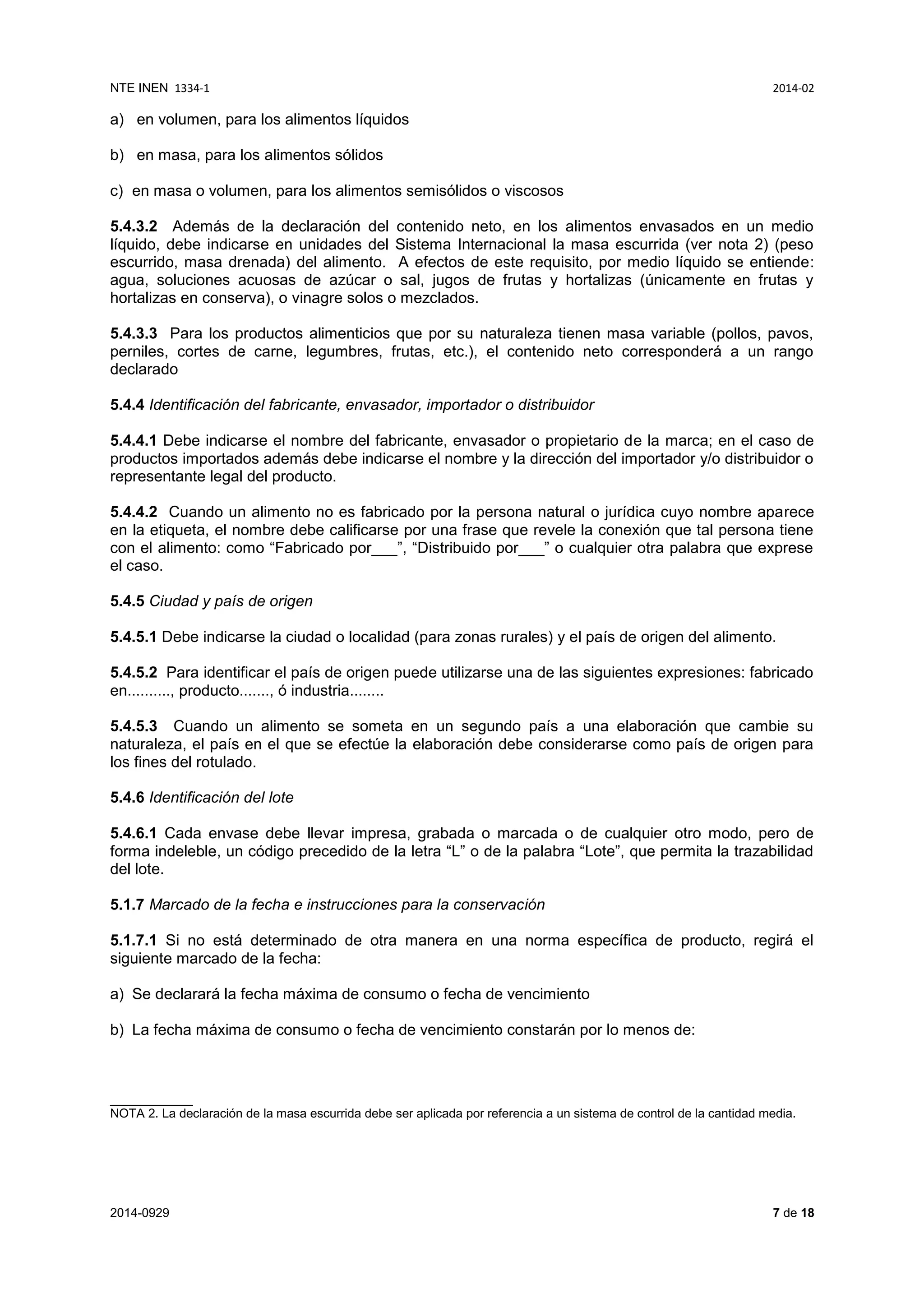 Norma INEN para rotulado de productos alimenticios para consumo humano ...