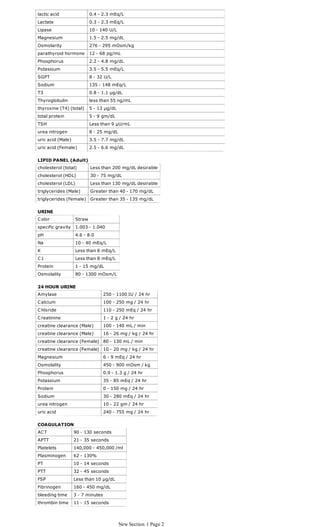 Normal Laboratory Values | PDF