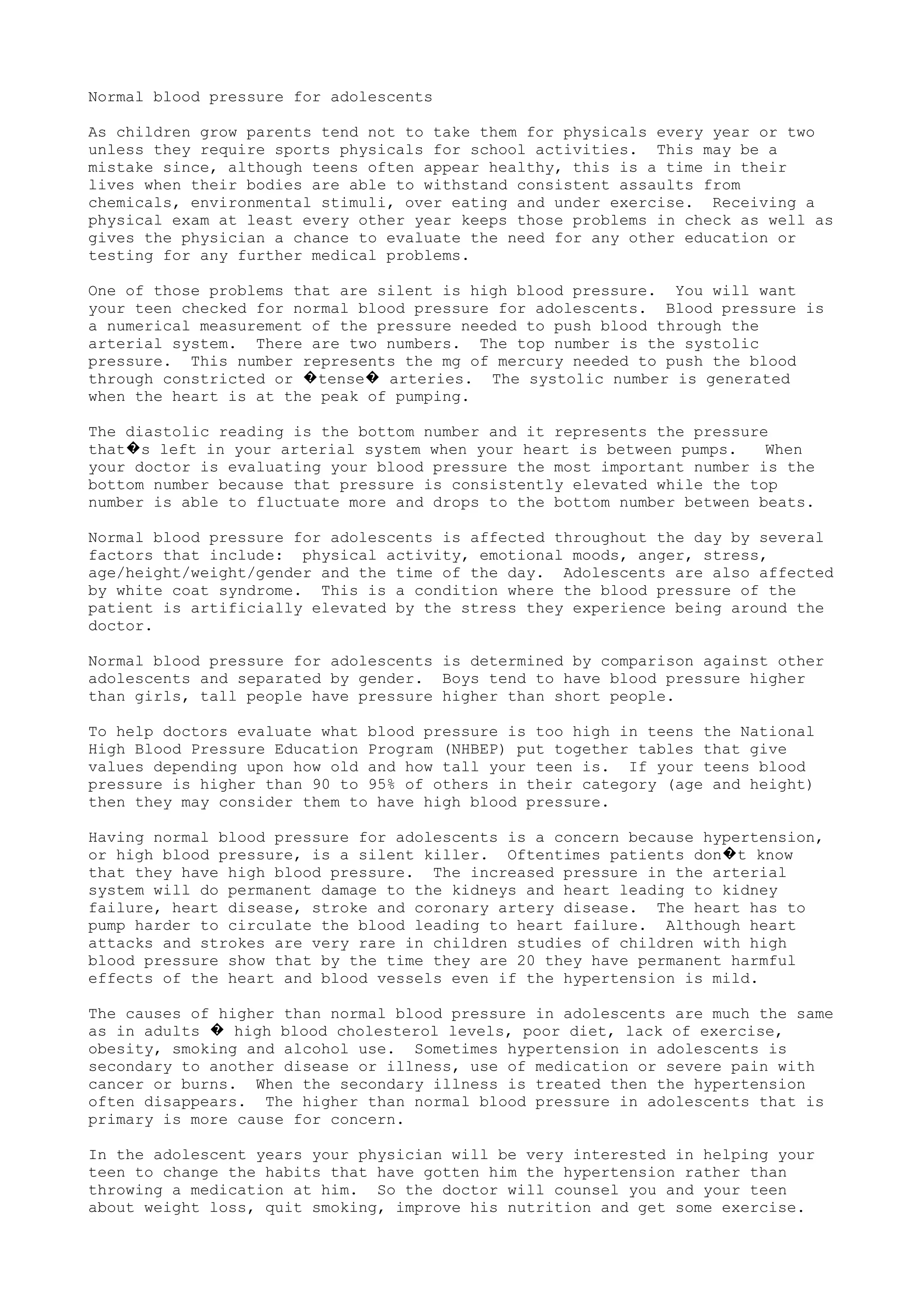 Normal blood pressure for adolescents | TXT