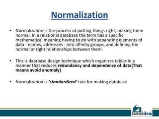 Normalisation and anomalies | PPTX