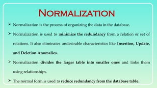 Normalization in rdbms types and examples | PPTX