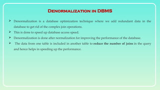 Normalization in rdbms types and examples | PPTX