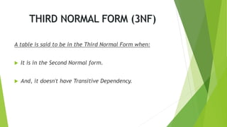 Normalization in DBMS | PPTX | Databases | Computer Software and Applications