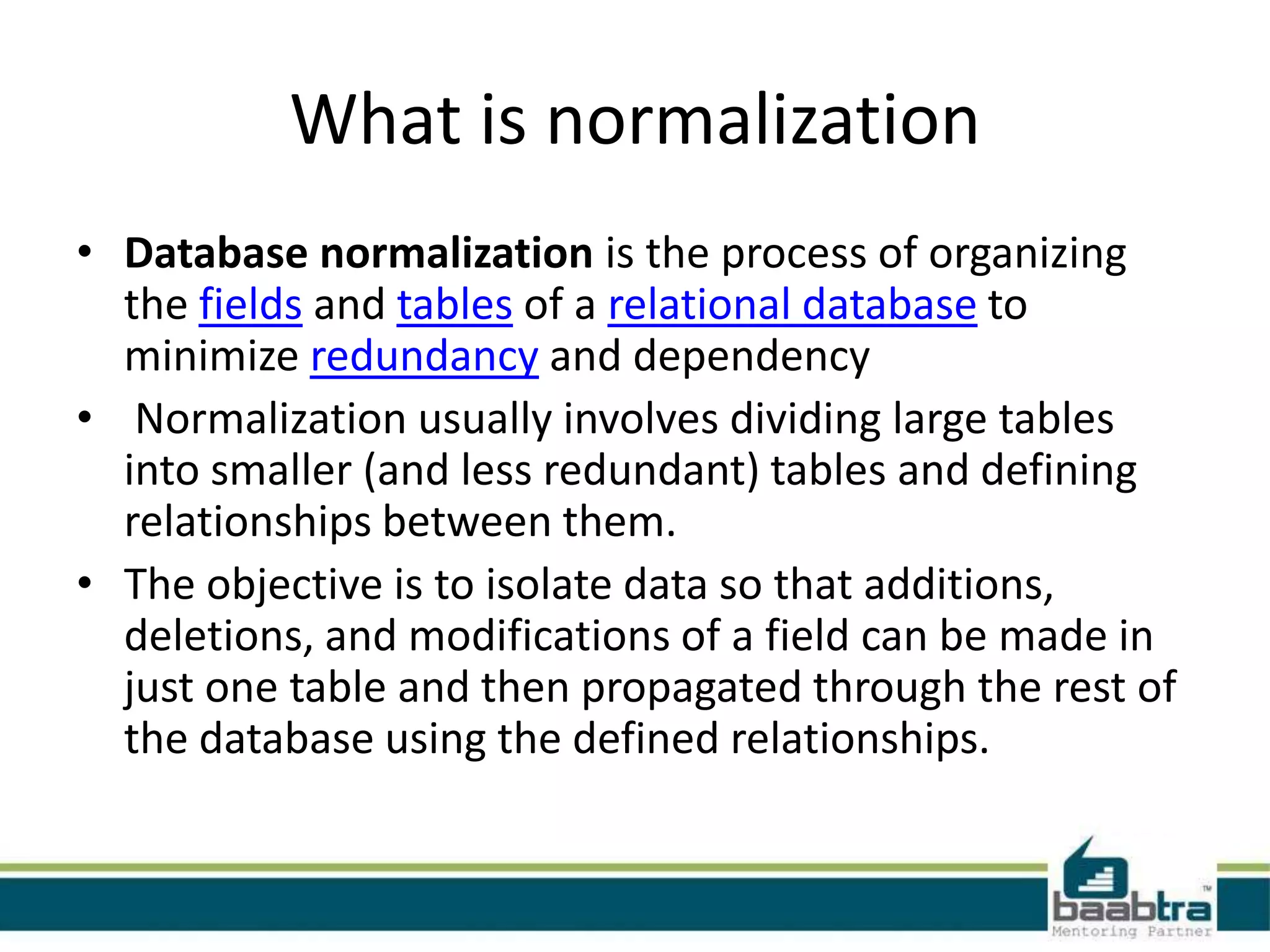 Normalization,ddl,dml,dcl | PPTX