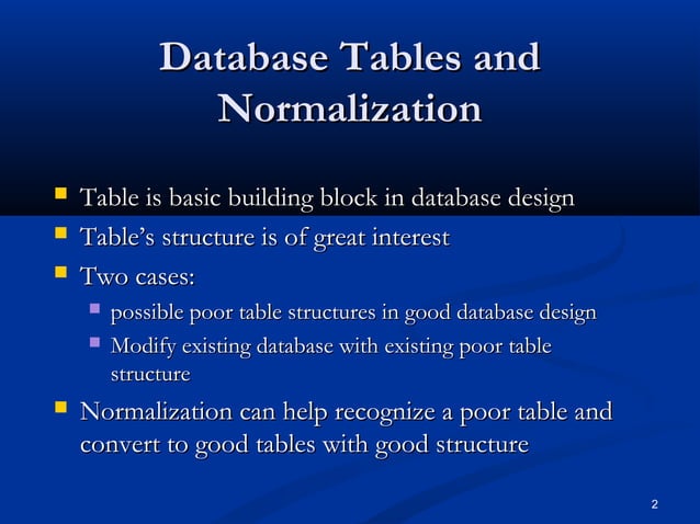Normalization Of Databasetableschapter4 Ppt