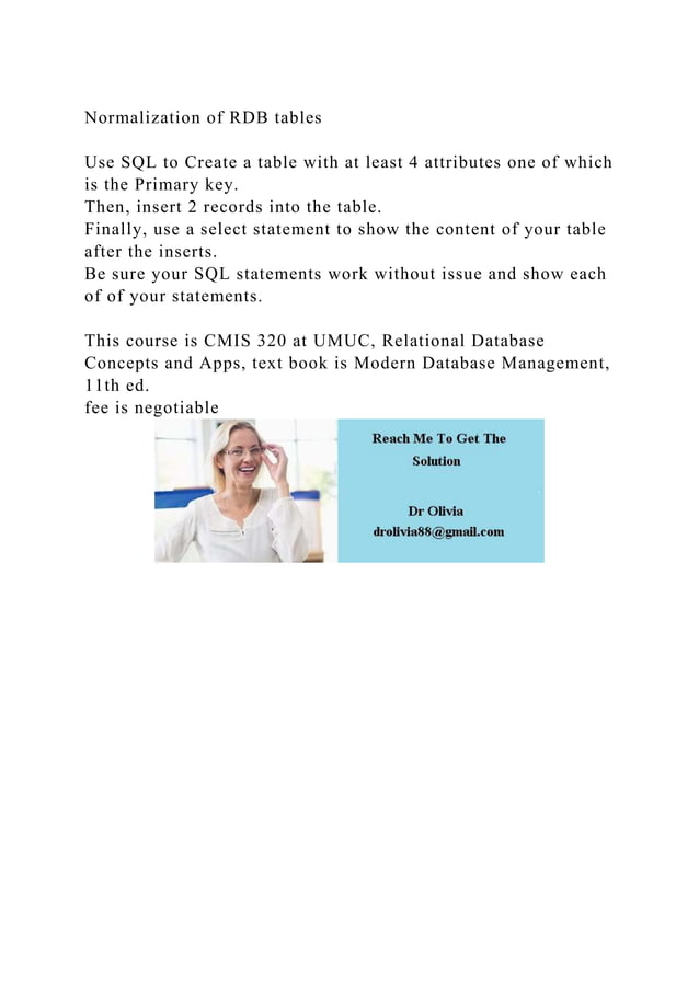 Normalization of RDB tablesUse SQL to Create a table with at lea.docx