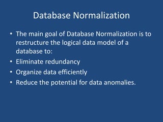 Database Normalization - First, second and Third Normal Forms with an example | PPTX