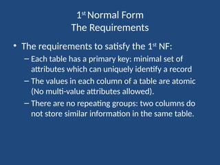 Normal forms in DBMS1st Normal Form 2nd Normal Form 3rd Normal Form | PPT