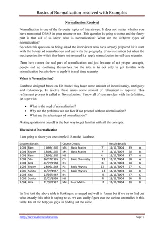 Basics of Normalization with Examples | PDF