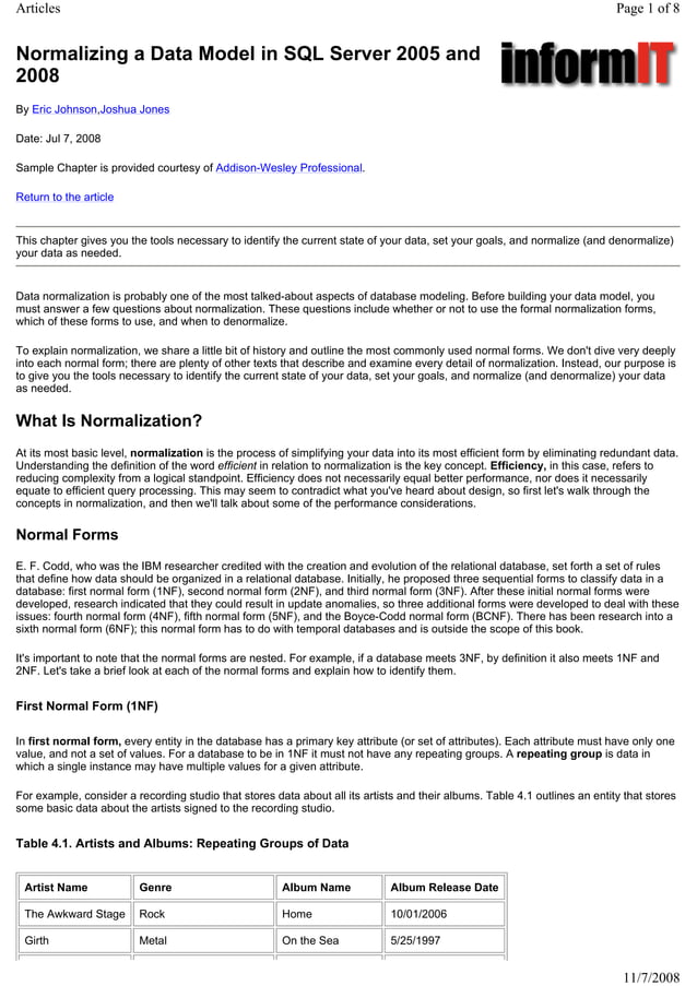 [ ref ] Normalizing a Data Model in SQL Server | PPT