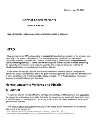 Normal Labral Variants - Walif Chbeir | PDF