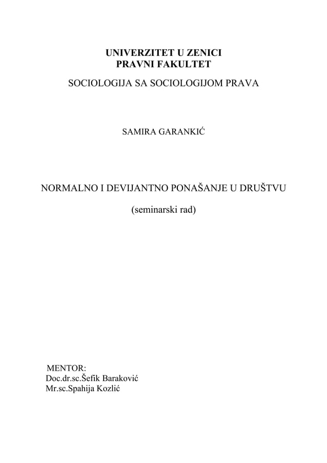 Normalno i devijantno ponasanje u drustvu | PDF