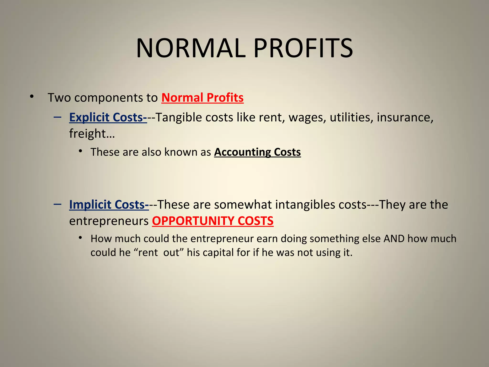Normal vs Economic Profits | PPT