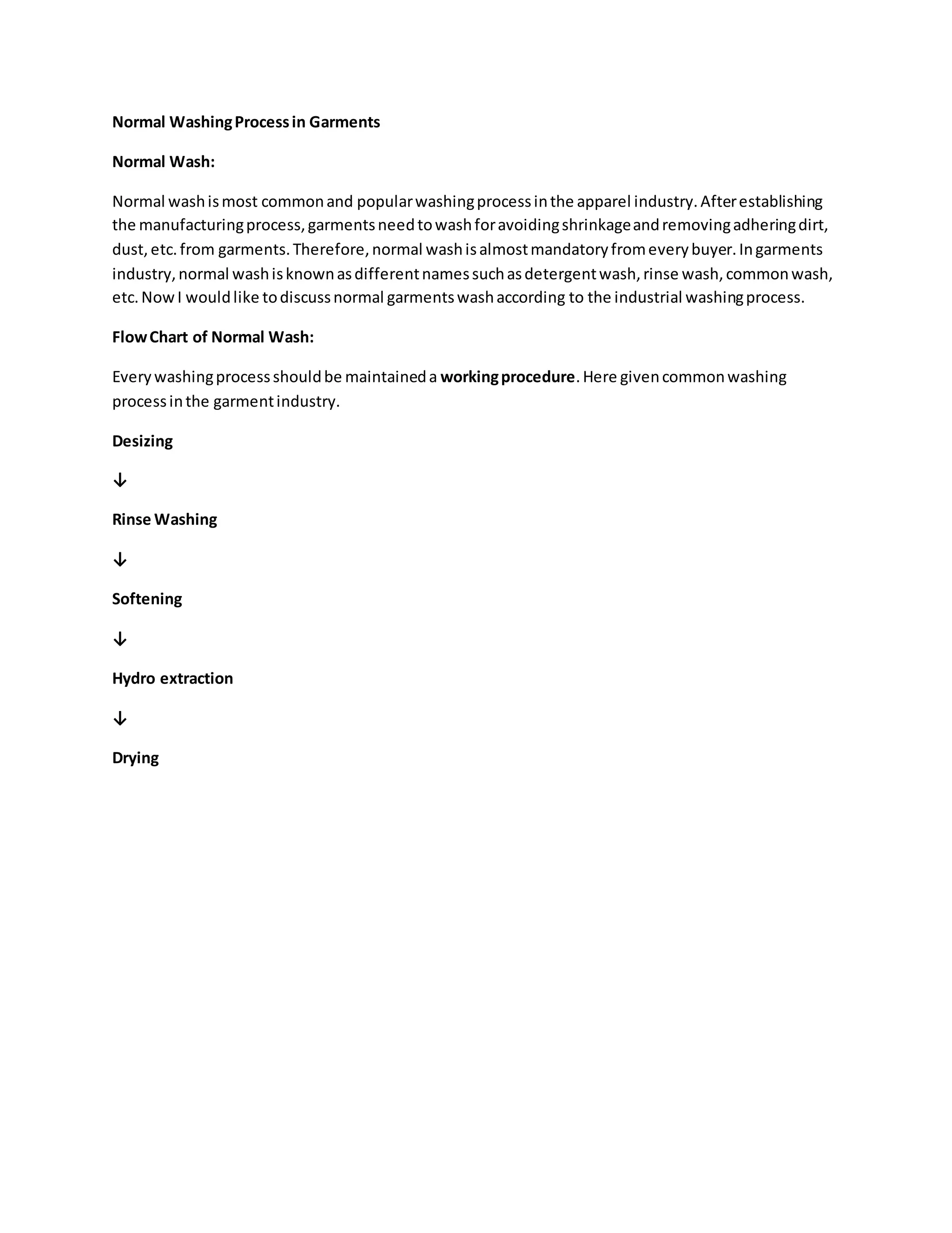 Normal washing process in garments dilan | DOCX