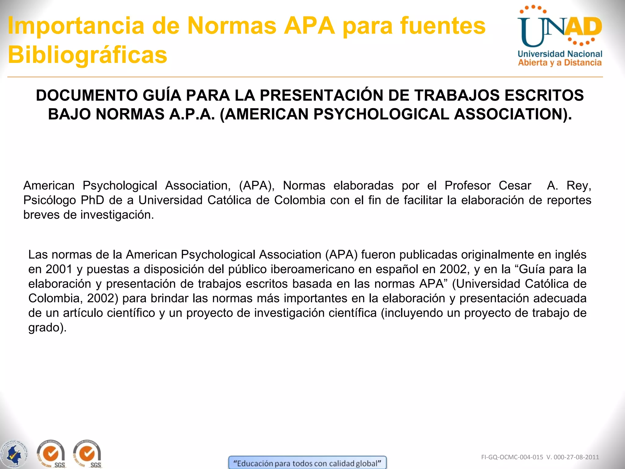 Importancia del uso de las Normas APA | PPT