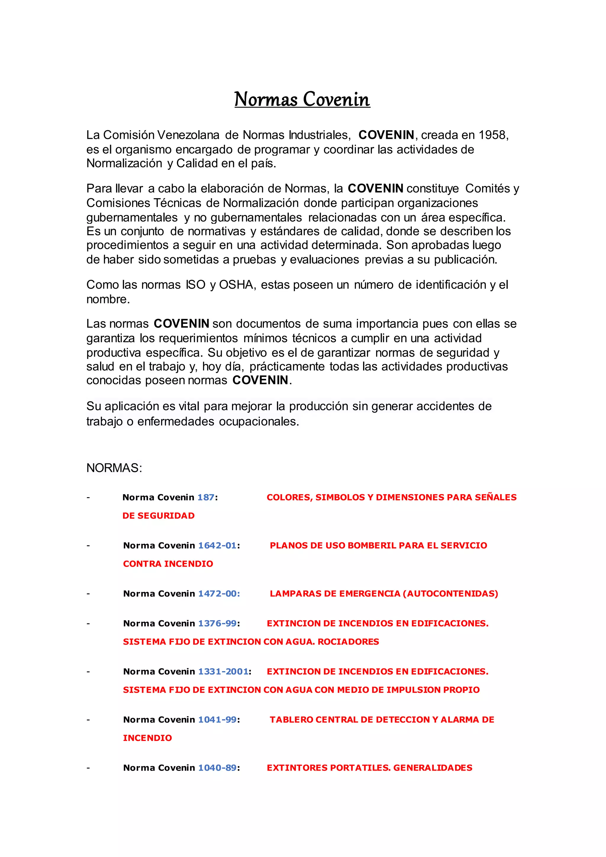 Normas covenin | DOCX | Medical Health