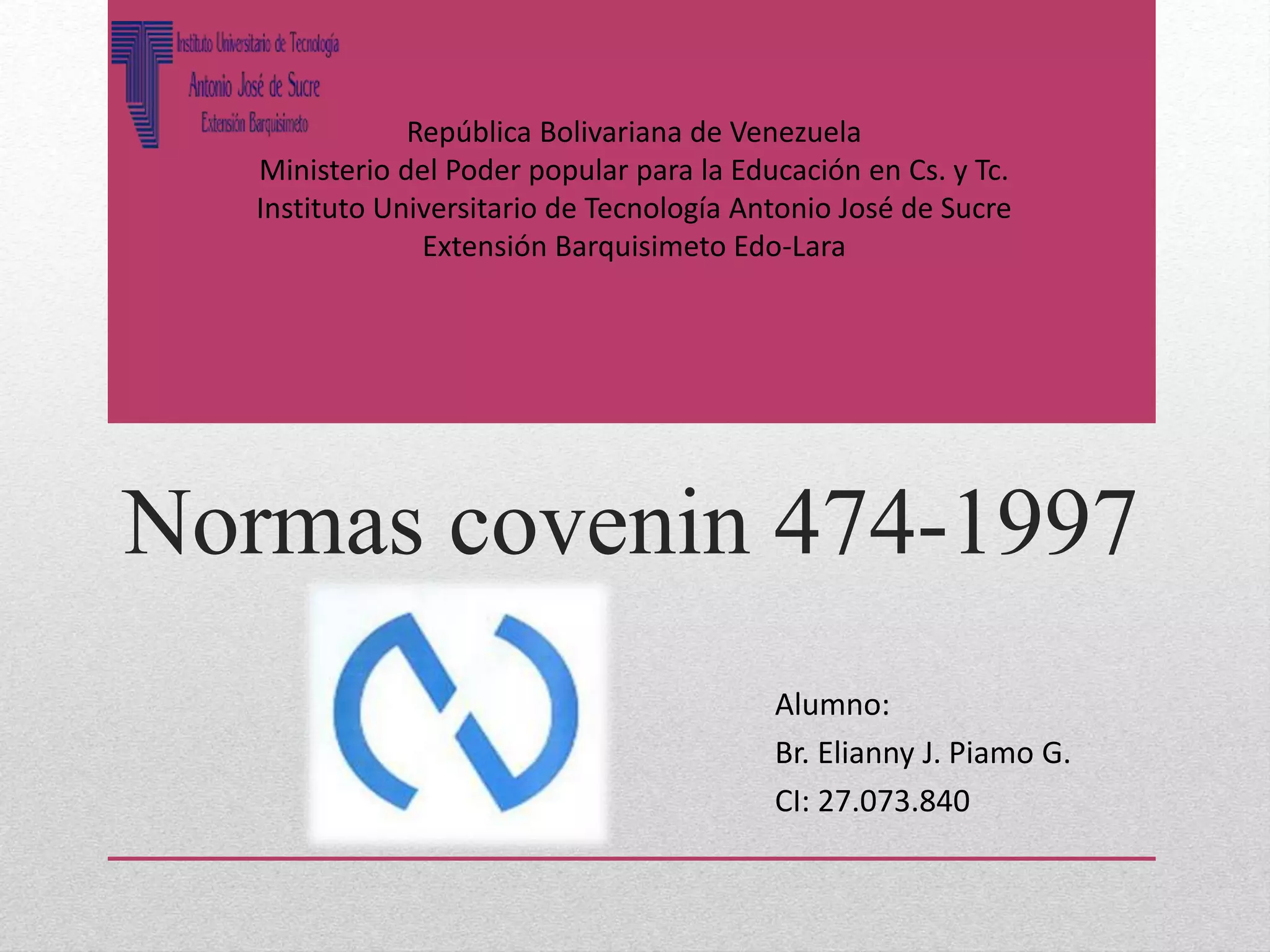 Normas covenin 474 1997 | PPTX