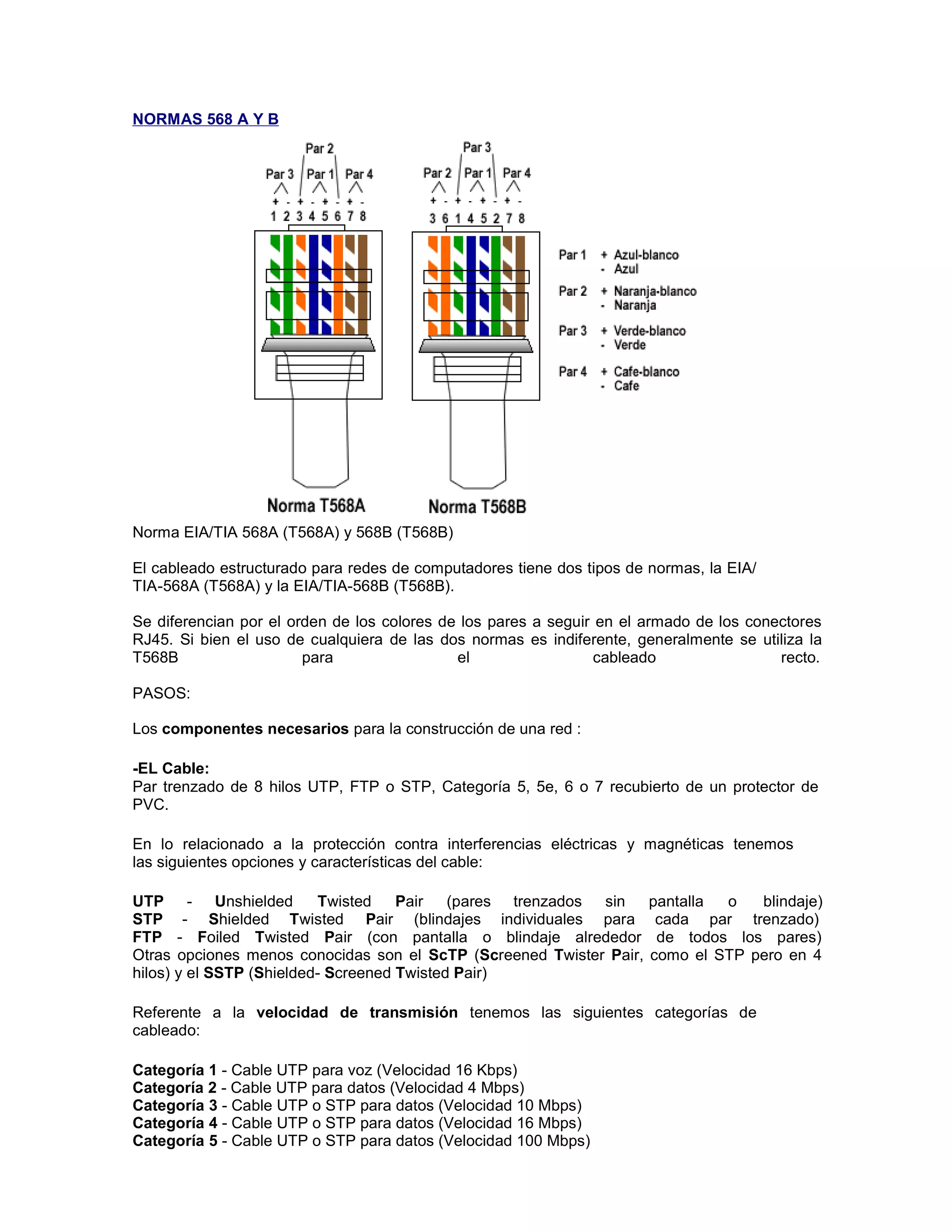 Normas de construccion de cables utp y spt | DOC | Computer Networking ...