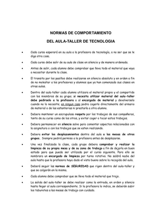 Normas del aula taller tecnologia | PDF