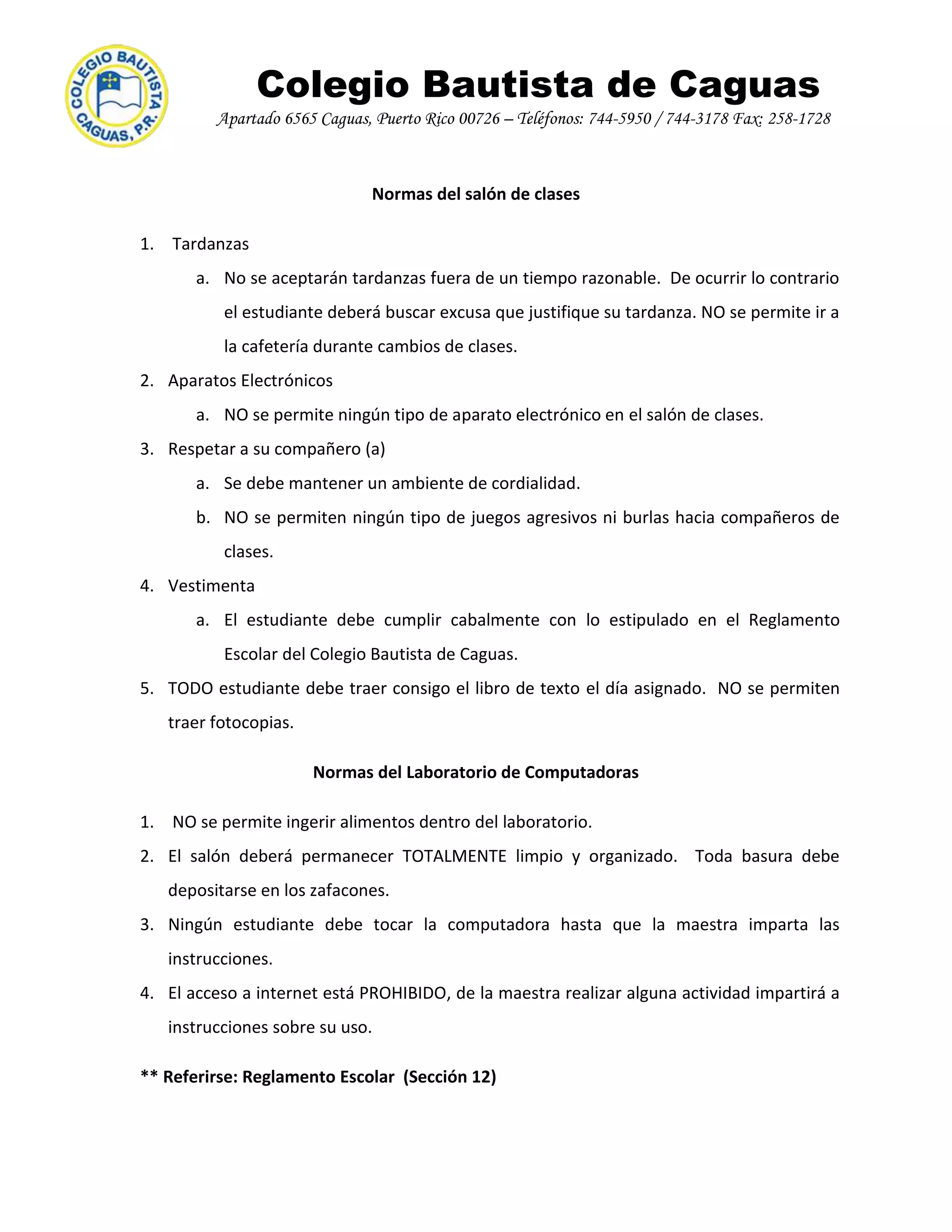 Normas del salón de clases | DOCX