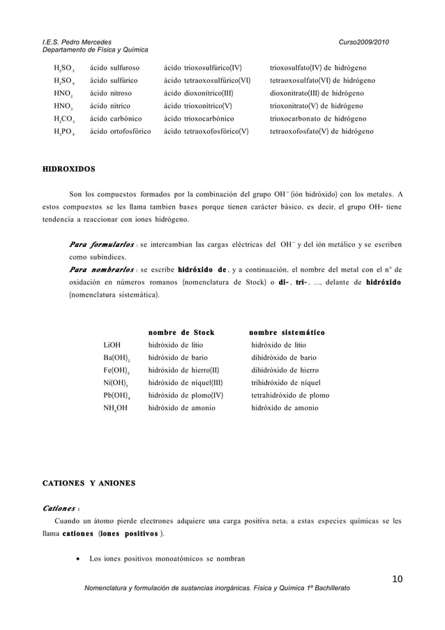 Normativa IUPAC formulacion Inorganica | PDF