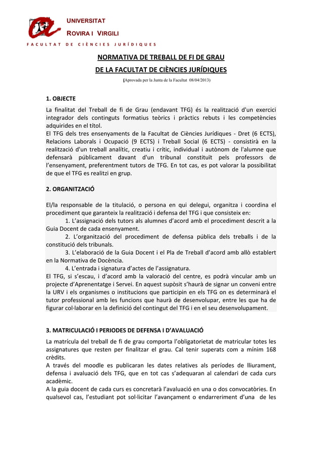 Normativa TFG- URV | PDF