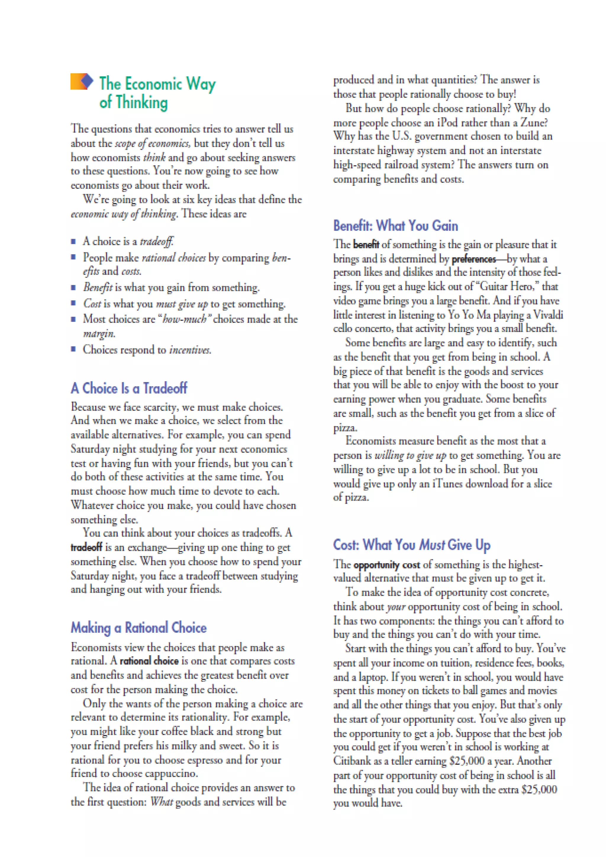 Normative & positive economics choice benefits costs | PDF