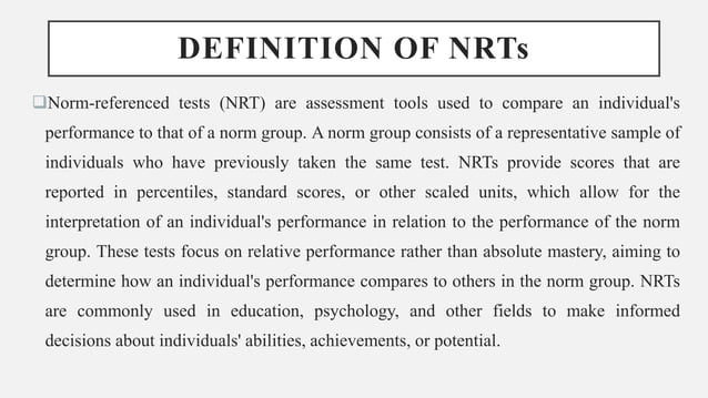 Norm Reference Tests.pptx | Standardized Testing | Educational Assessment