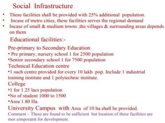 Norms and standards of infrastructure