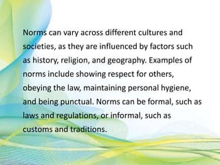 NORMS AND VALUE-WPS understanding culture society and politics | PPTX