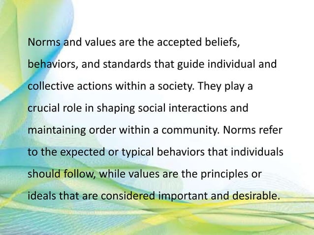 NORMS AND VALUE-WPS understanding culture society and politics | PPT