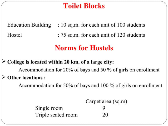 Norms for educational building | PPT | Houses | Real Estate