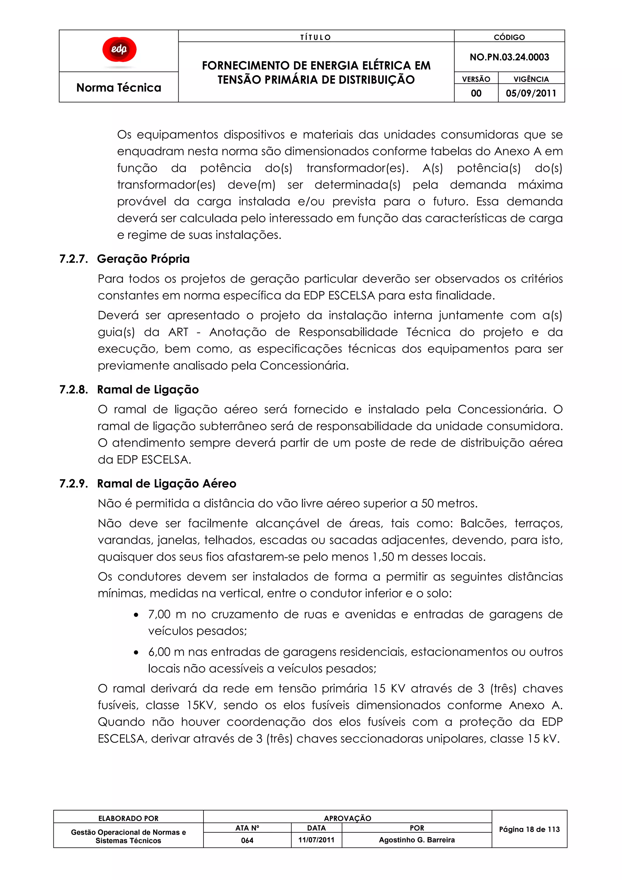 Norma EDP-Escelsa Instalações de Média tensão | PDF