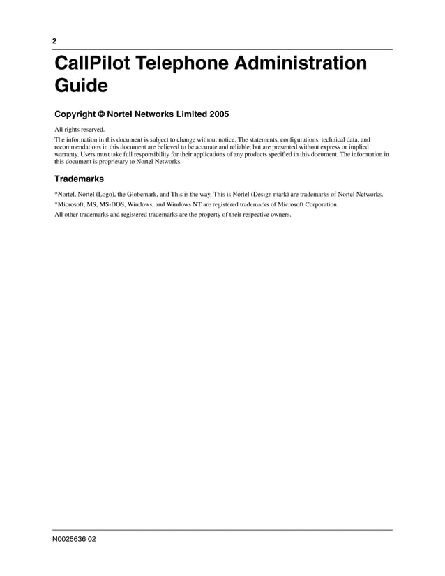 Nortel Call Pilot telephone administration guide | PDF