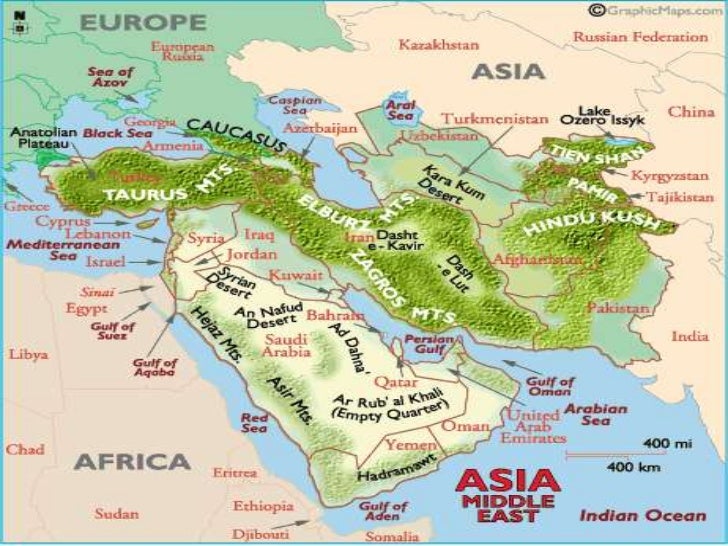 Africa And Middle East Physical Map