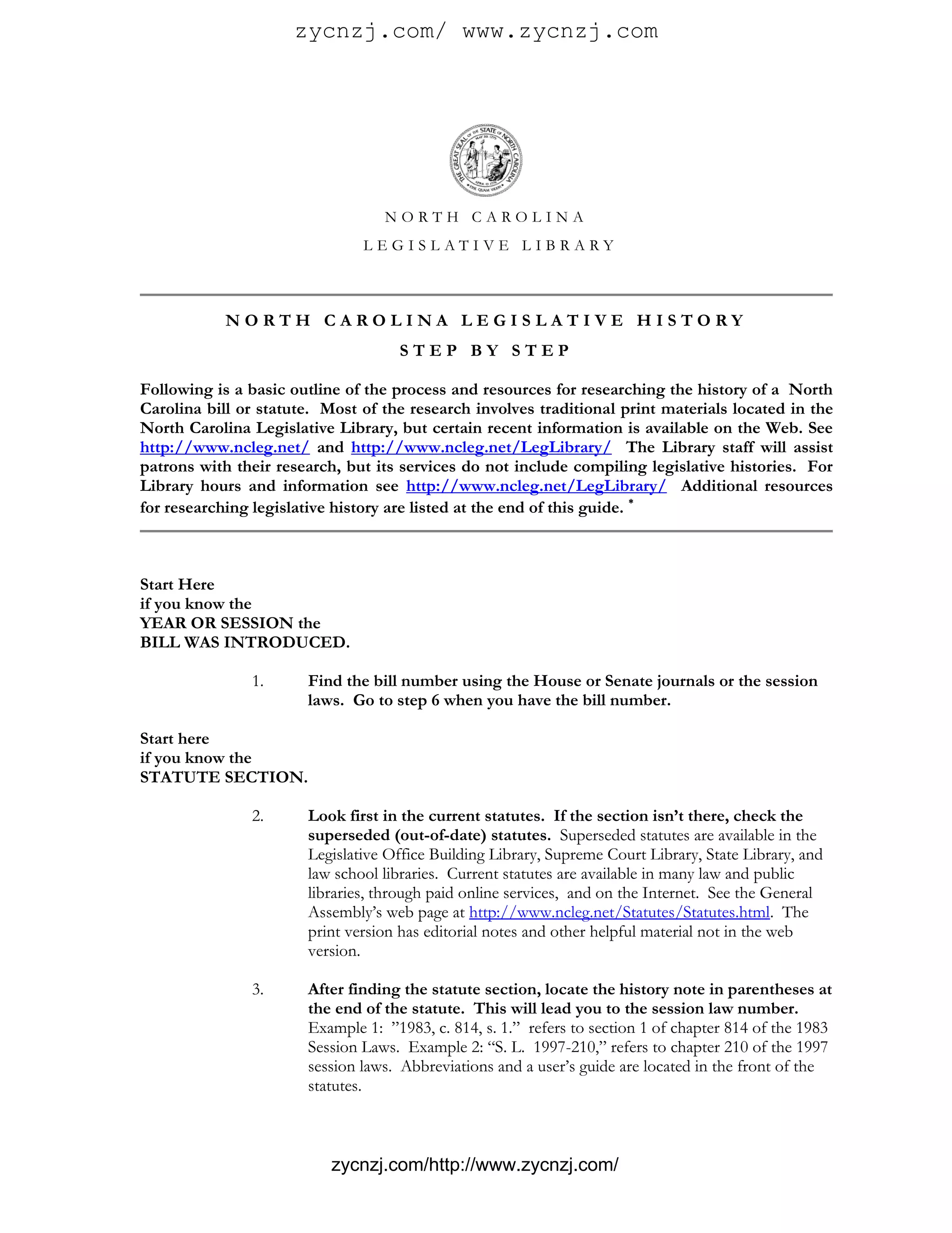 North carolina legislative history step by step following is a ... | PDF
