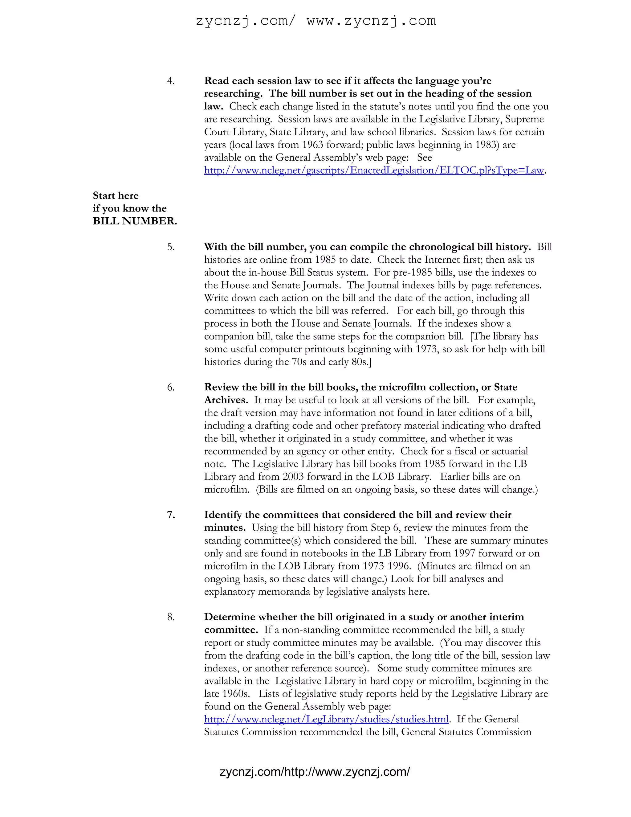 North carolina legislative history step by step following is a ... | PDF