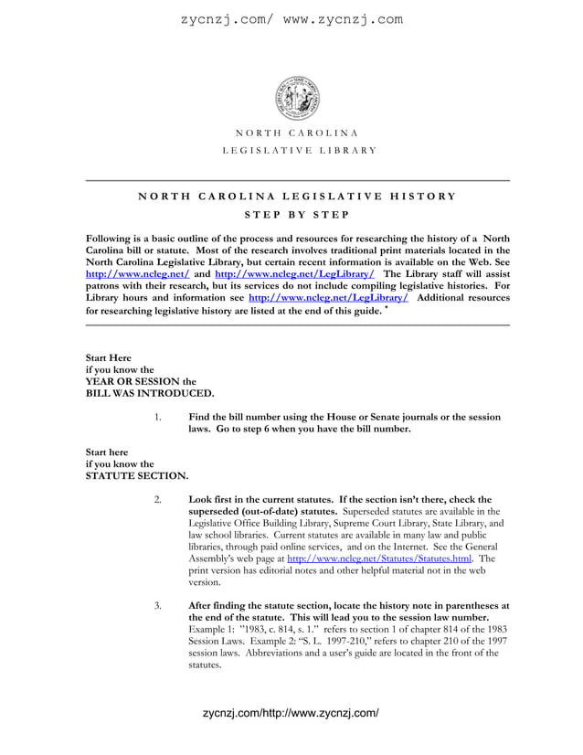 North carolina legislative history step by step following is a ... | PDF