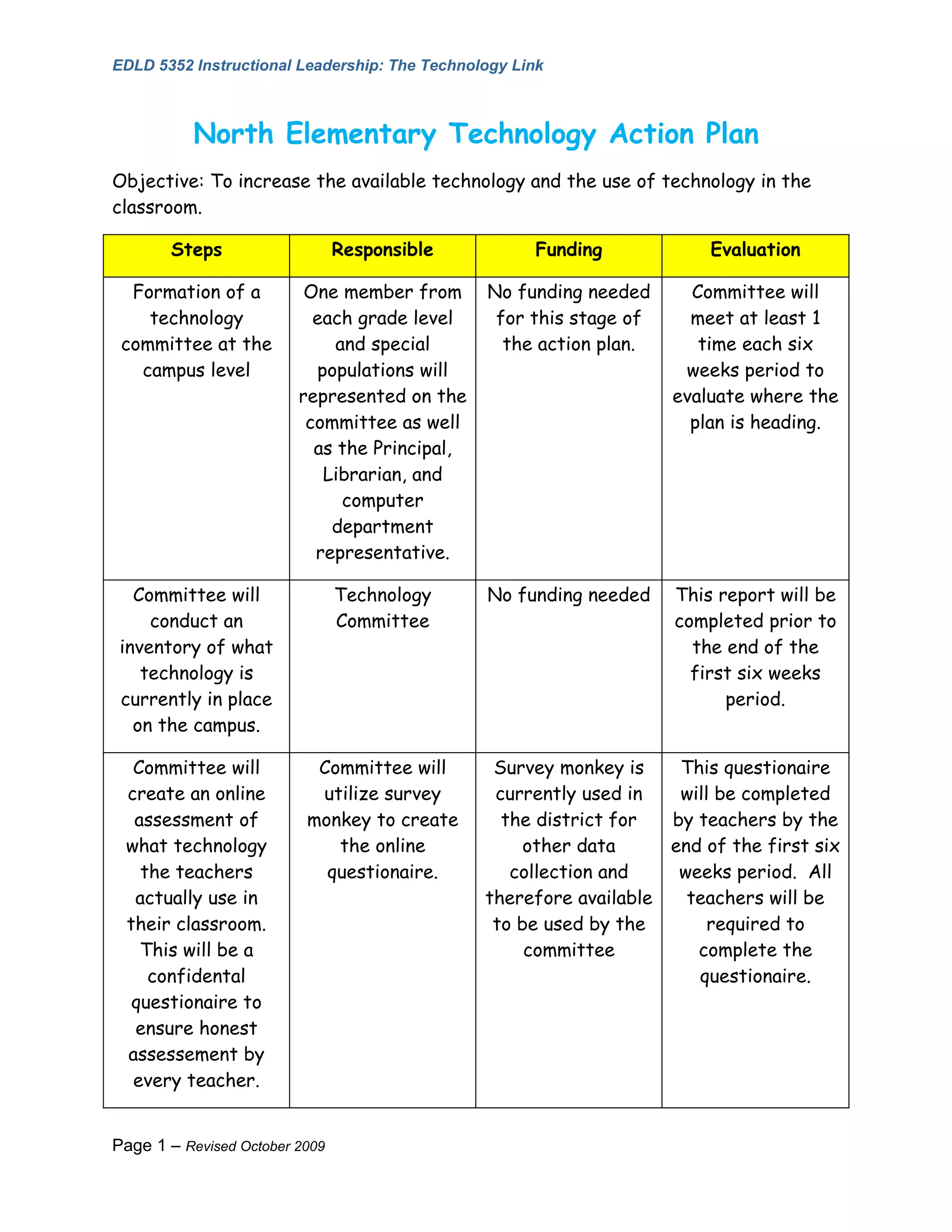 North Elementary Technology Action Plan | PDF