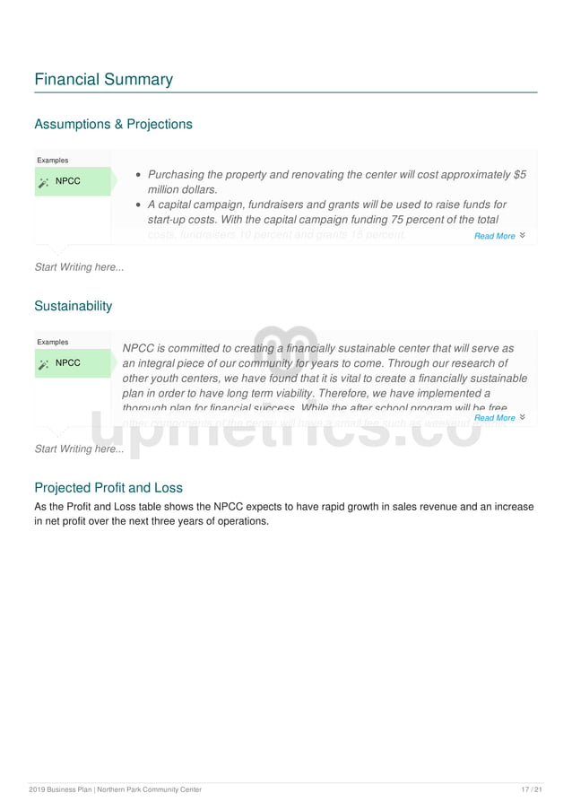 Community Center Business Plan Example | PDF