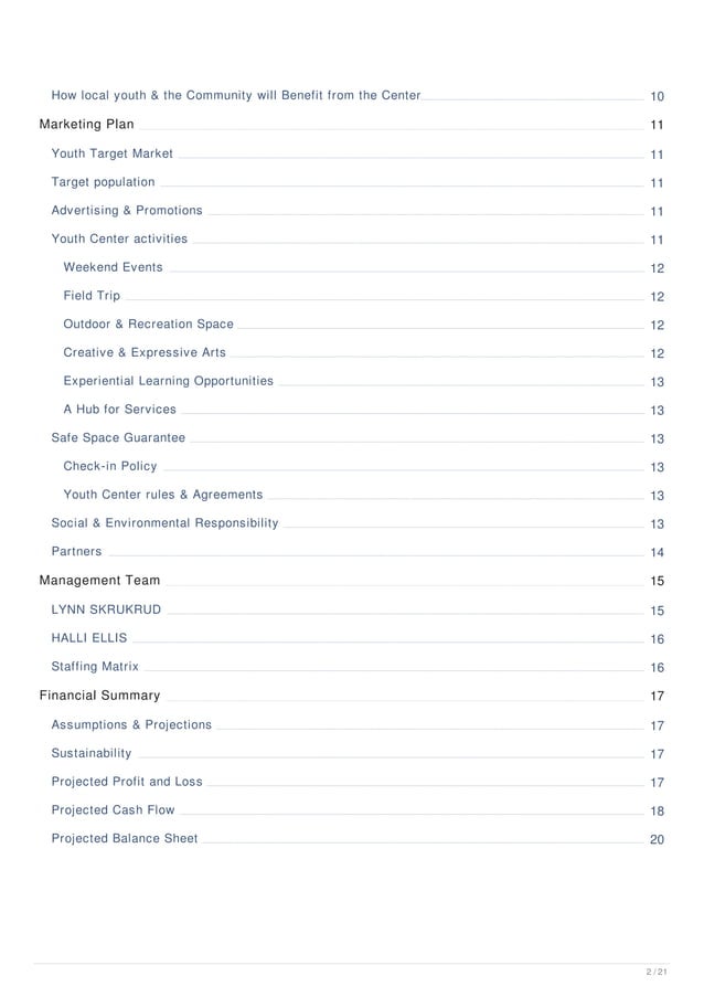 Community Center Business Plan Example | PDF