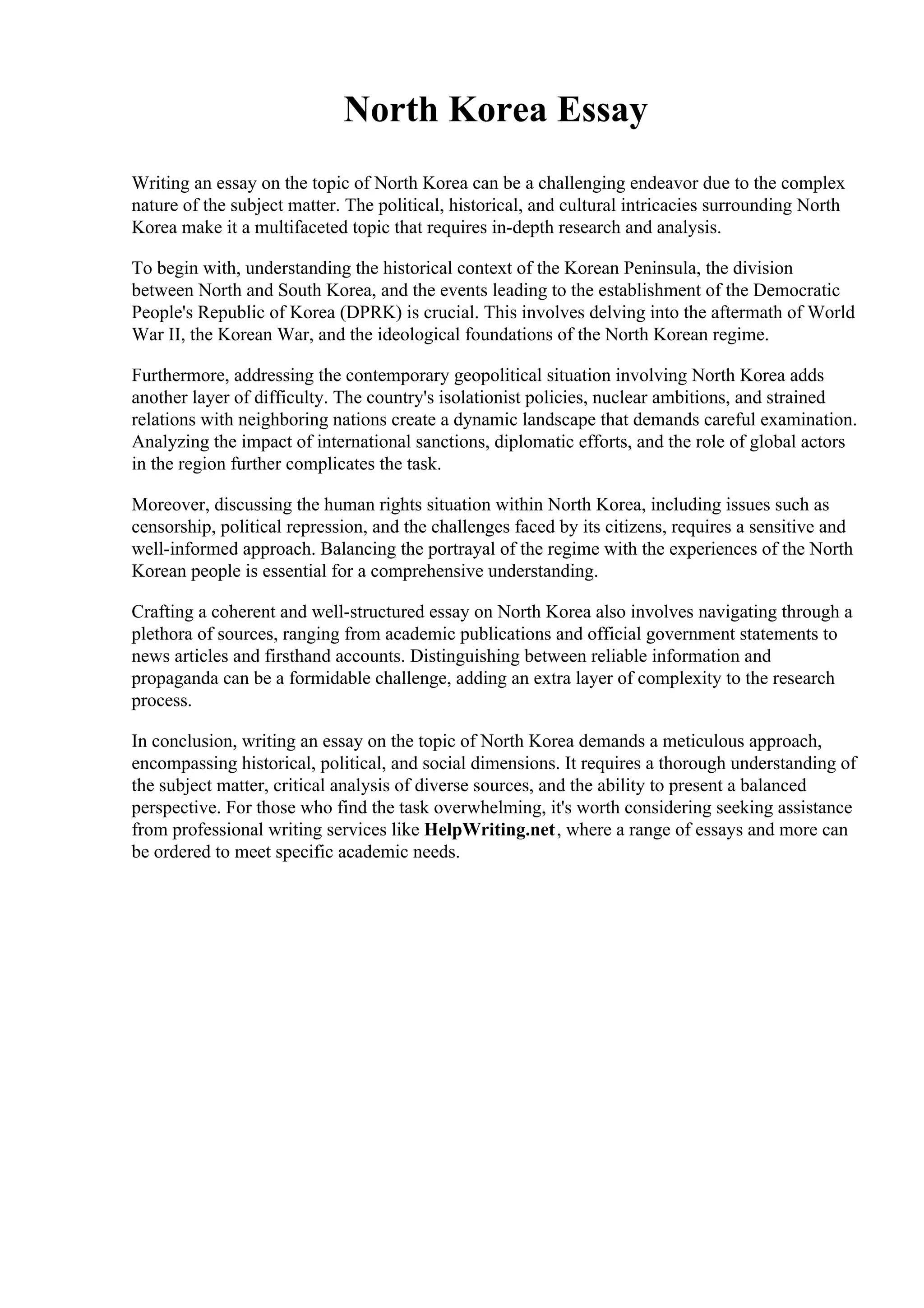 North Korea Essay. Fieldstone Middle School | PDF | Political Issues ...