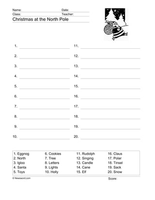 North Pole Worksheets | PPT