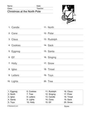 North Pole Worksheets | PPT