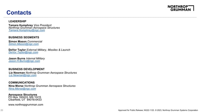 Northrop Grumman Aerospace Structures Overview | PDF