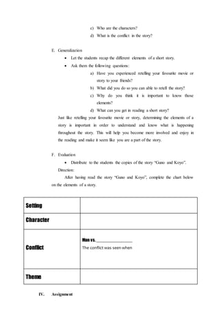 lesson plan in 3 Basic elements of a short story with examples | DOCX