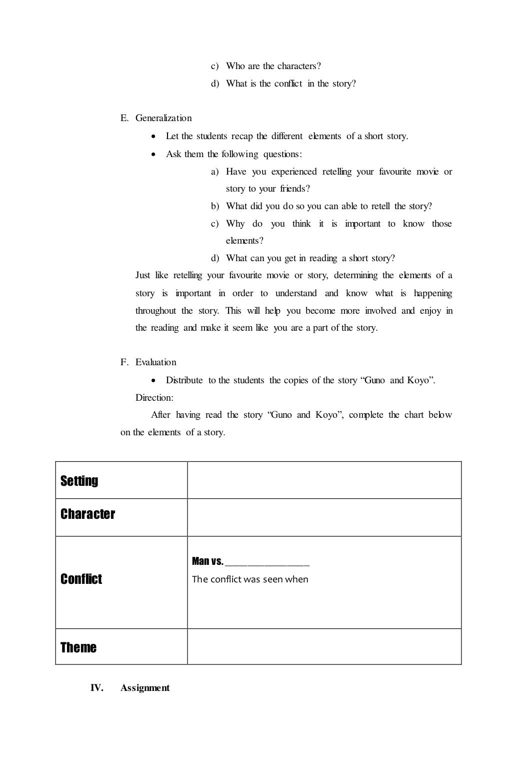 Lesson Plan In 3 Basic Elements Of A Short Story With Examples Lesson Plan In 3 Basic Elements Of A Short Story With Examples