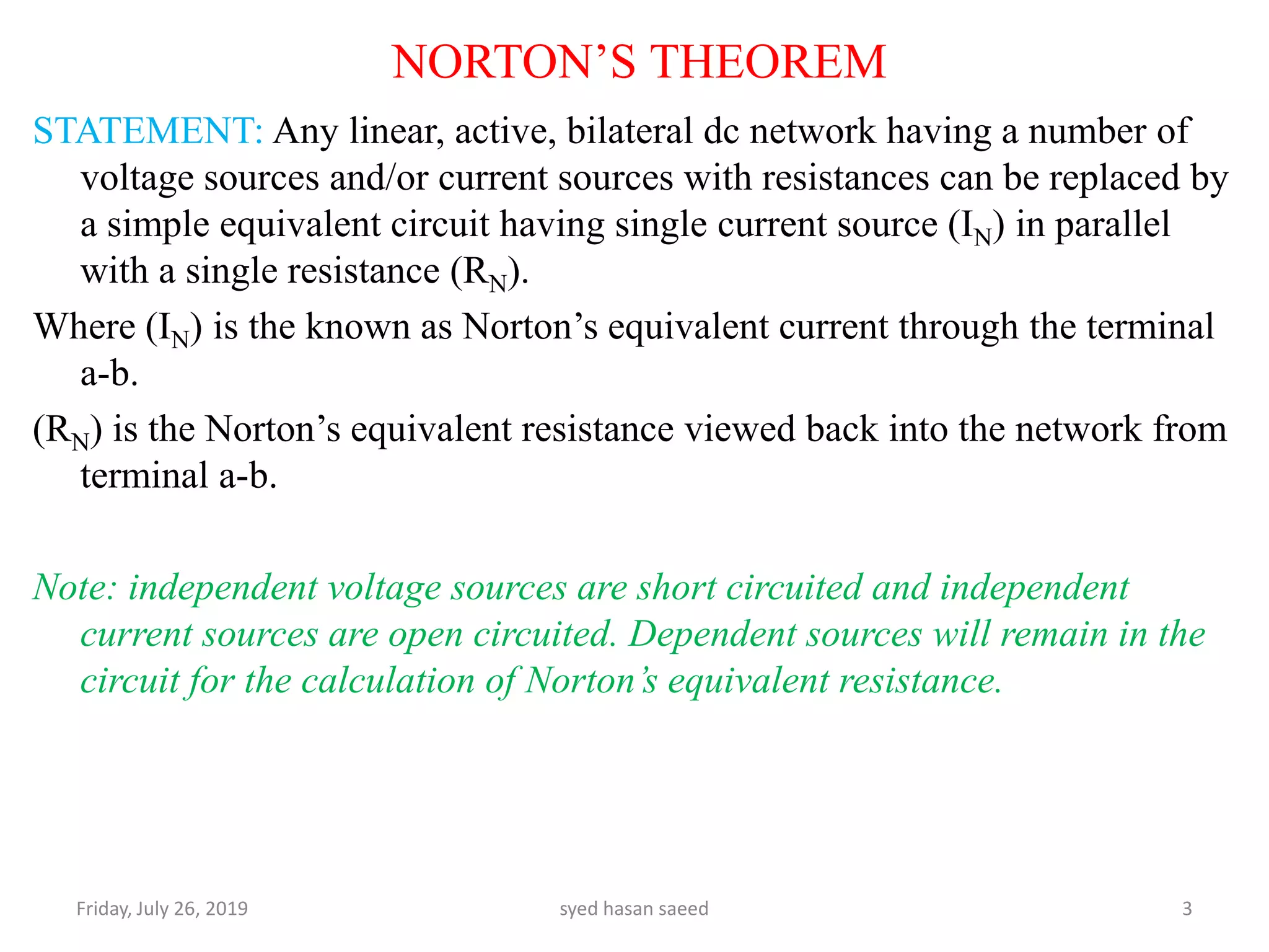 Nortons Theorem Pdf Computer Networking Computing