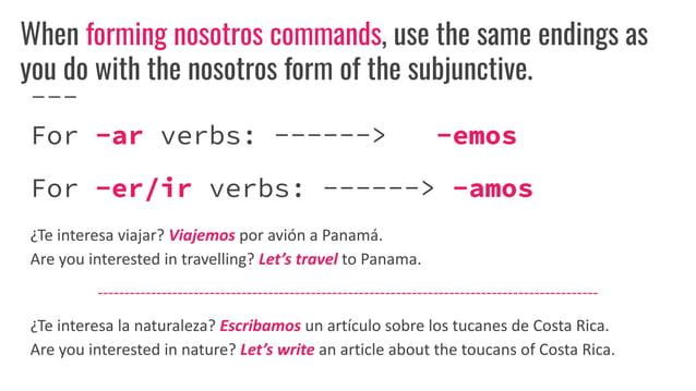 Nosotros Commands Slide Notes with examples | PPT